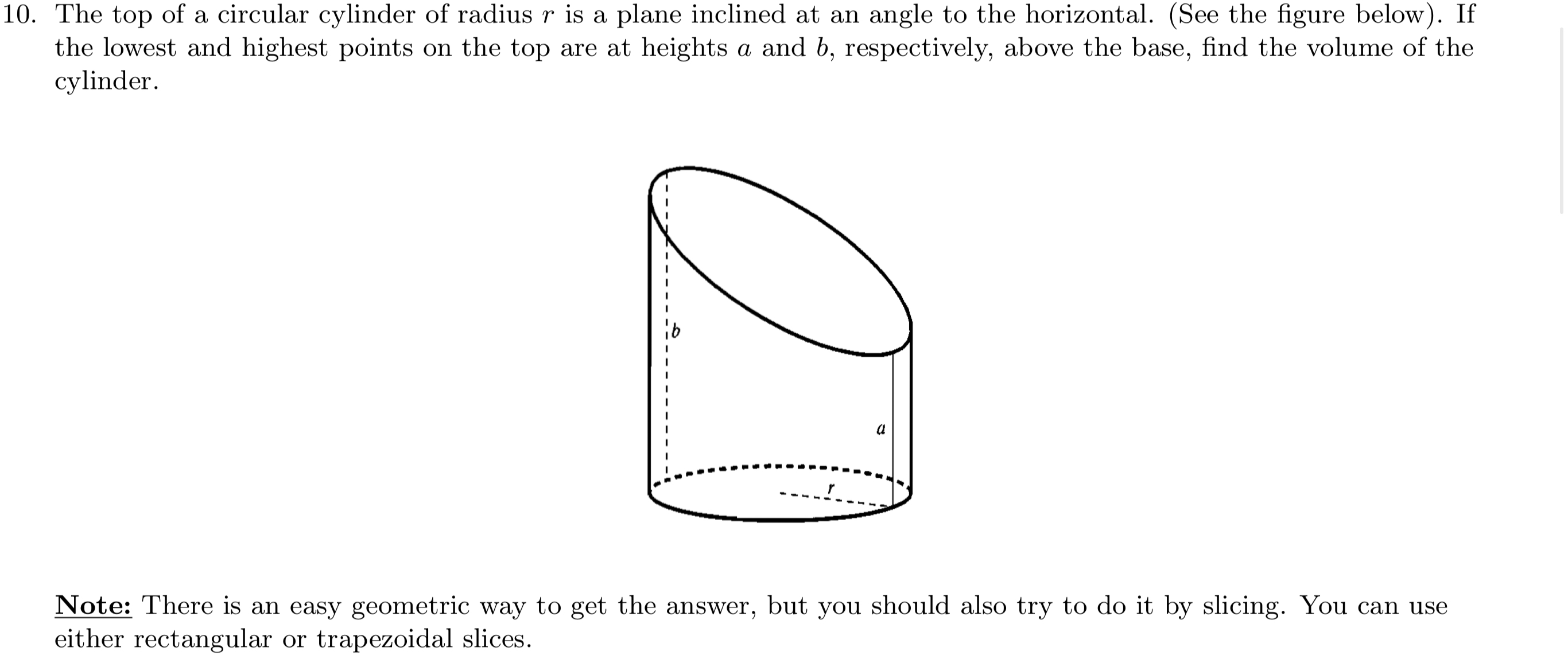 Solved The top of a circular cylinder of radius r ﻿is a | Chegg.com