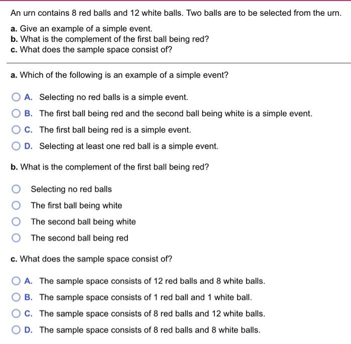 Solved An urn contains 8 red balls and 12 white balls. Two | Chegg.com