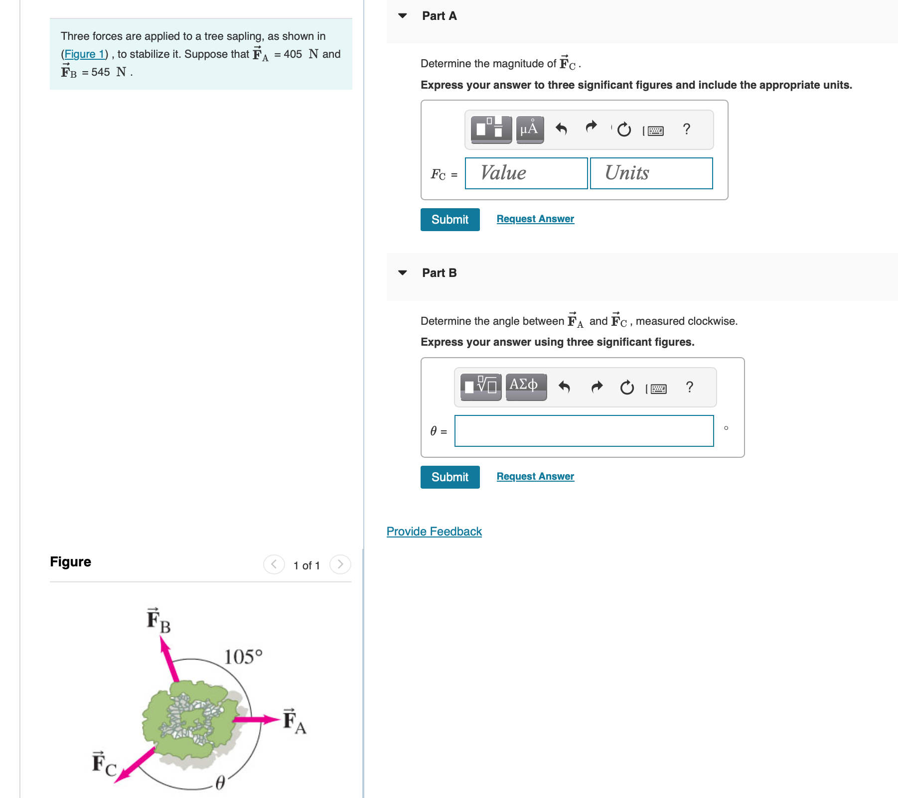 Solved Part AThree forces are applied to a tree sapling, as | Chegg.com