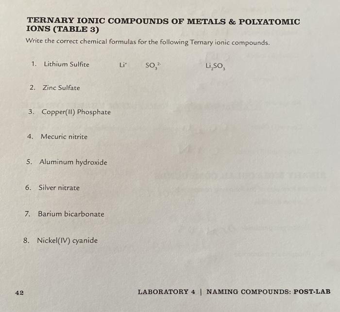 Solved TERNARY IONIC COMPOUNDS OF METALS & POLYATOMIC IONS | Chegg.com
