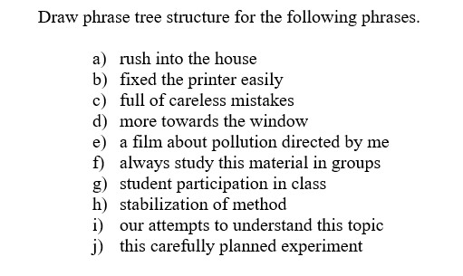 Draw phrase tree structure for the following | Chegg.com