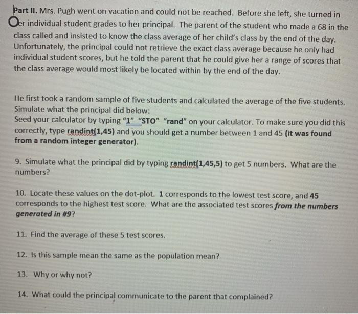 Solved Part I. Mrs. Pugh recorded all of the semester grades | Chegg.com