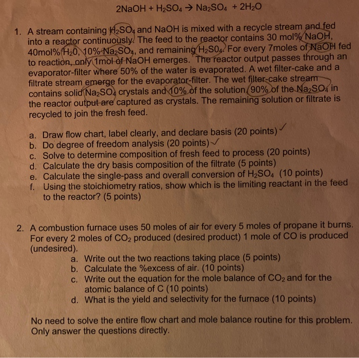 2NAOH+ H2SO4 Na2SO4+2H20 1. A stream containing H2SO4 | Chegg.com
