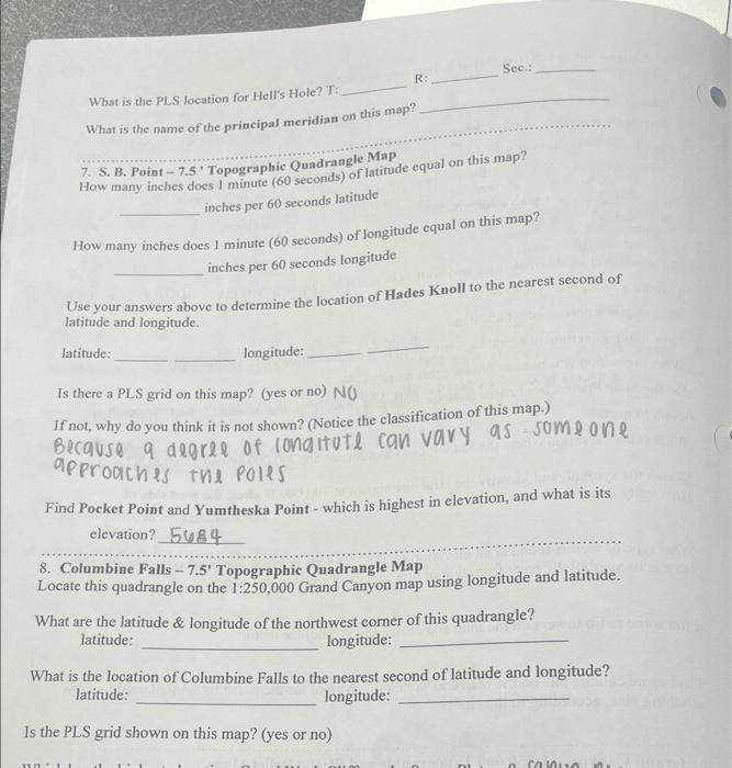 Sec:: R: What is the PLS location for Hell's Hole? T: | Chegg.com