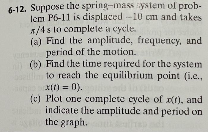 Solved Figure P6.11 A spring-mass system for problem | Chegg.com