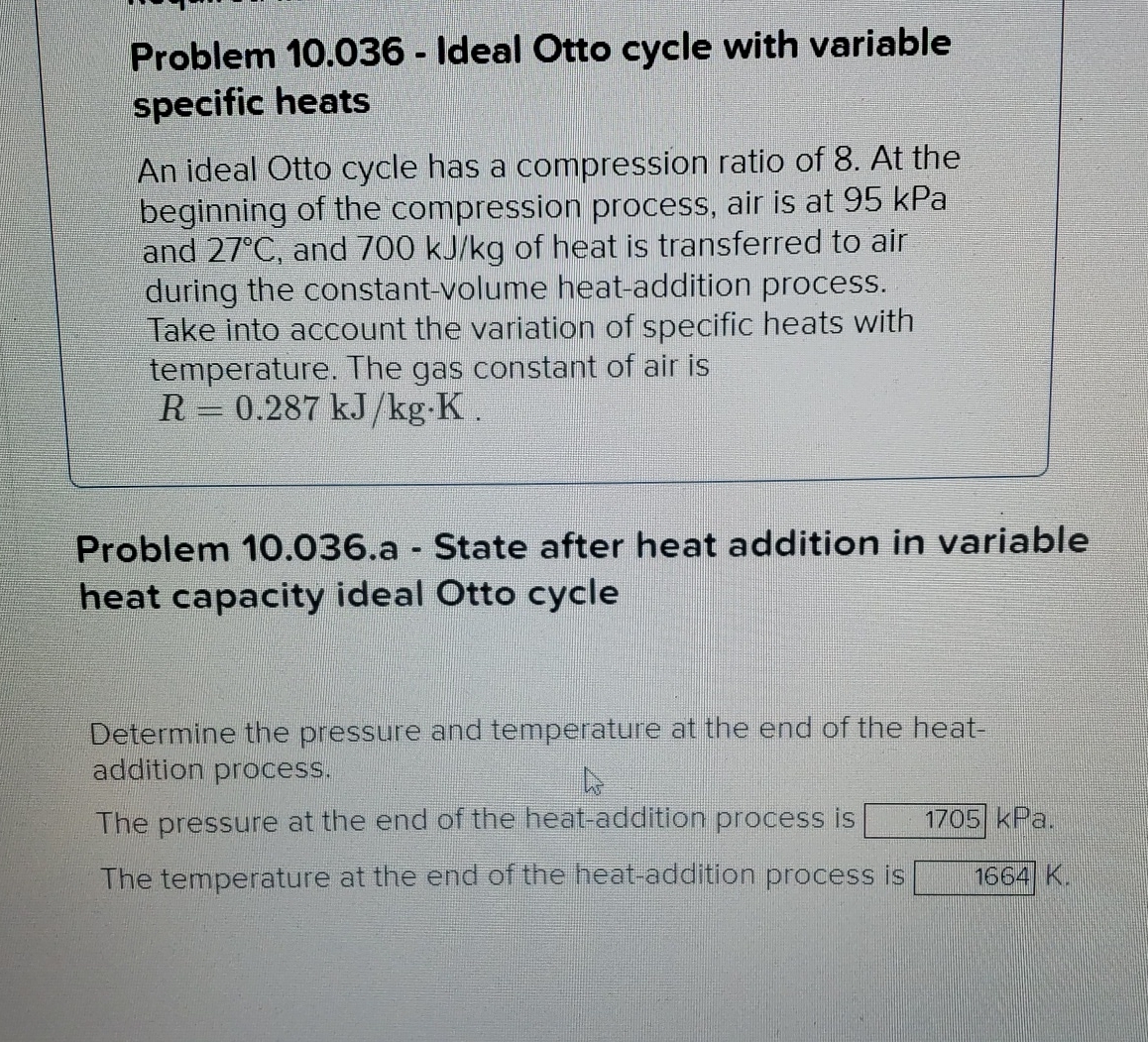 Solved Problem 10.036 - ﻿Ideal Otto cycle with variable | Chegg.com