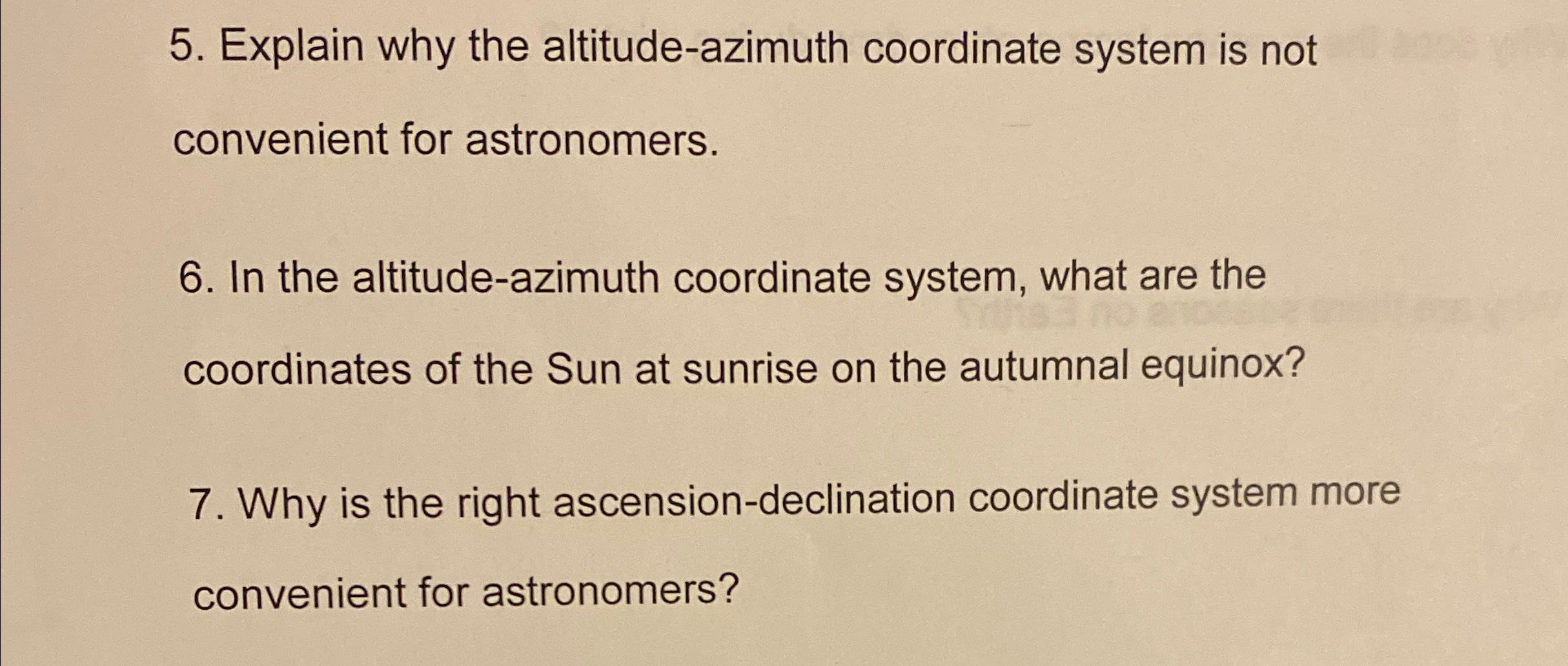 Solved Explain why the altitude-azimuth coordinate system is | Chegg.com