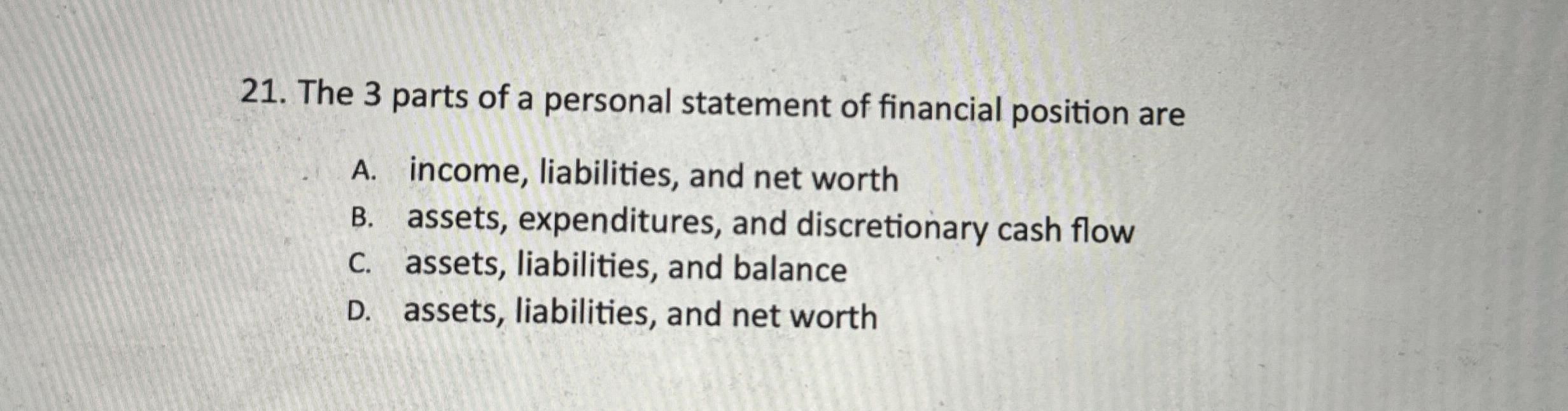 The 3 ﻿parts of a personal statement of financial | Chegg.com