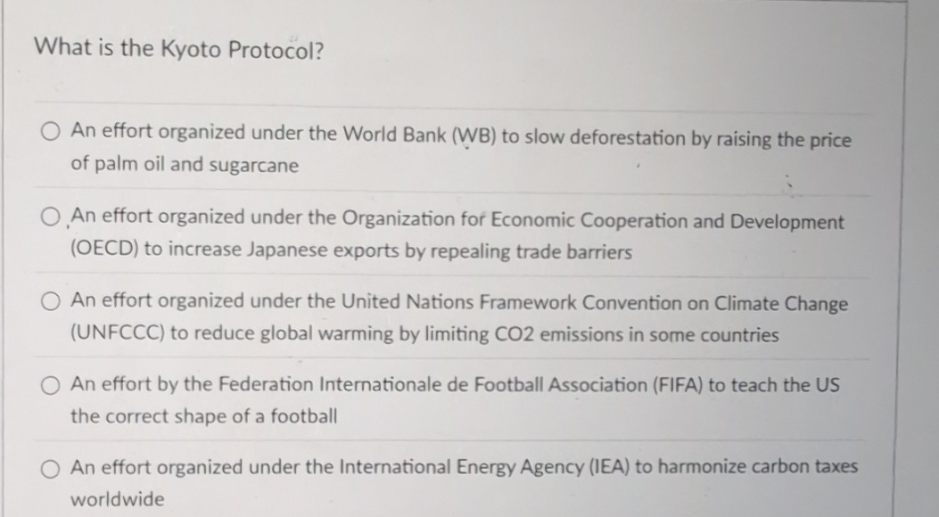 Solved What is the Kyoto Protocol?An effort organized under | Chegg.com