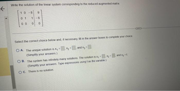 Solved Write the solution of the linear system corresponding | Chegg.com