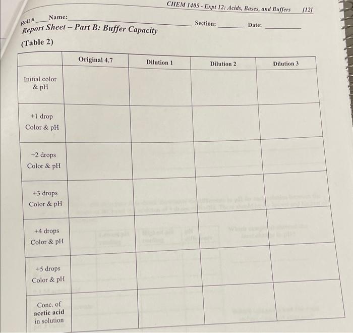 Roll H Name: Section: Report Sheet-Part B: Buffer | Chegg.com