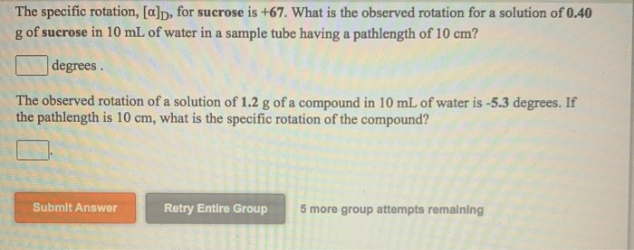 Solved The specific rotation, [a]p, for sucrose is +67. What | Chegg.com