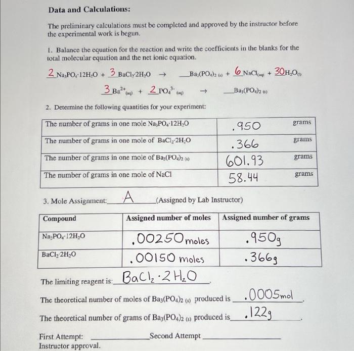 Solved Data and Calculations: The preliminary calculations | Chegg.com