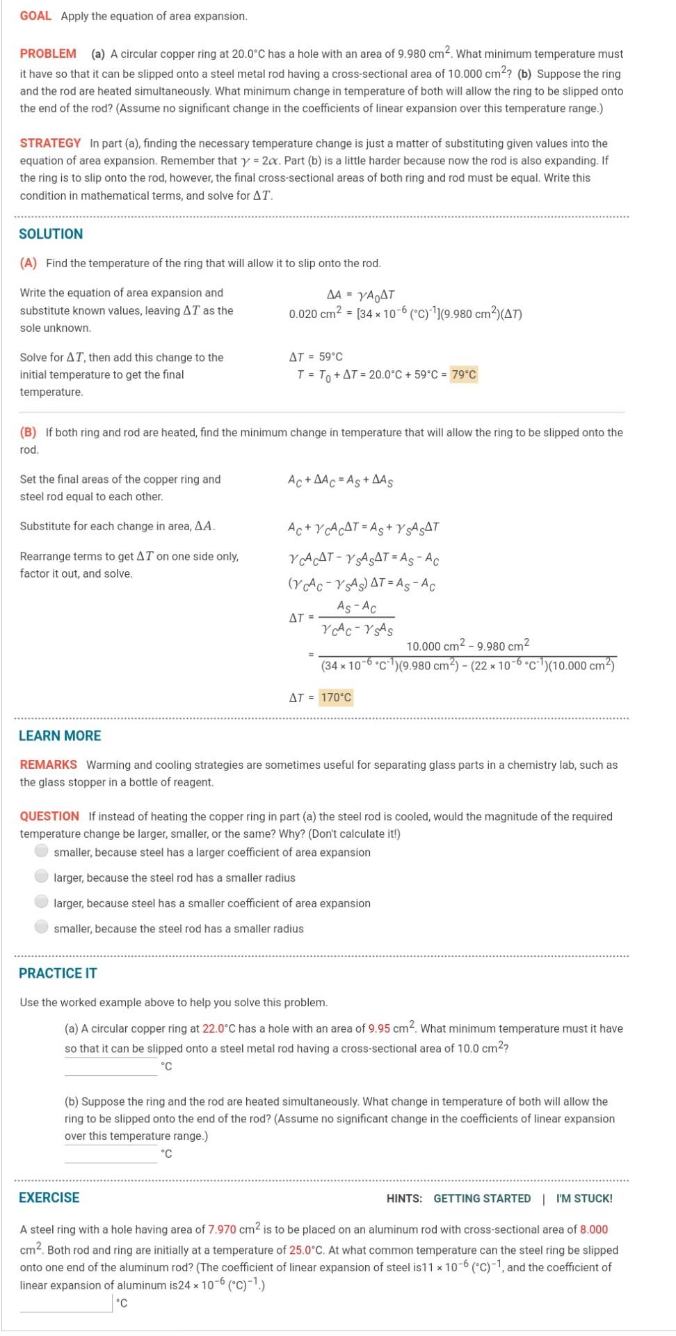 Solved GOAL Apply the equation of area expansion. PROBLEM | Chegg.com