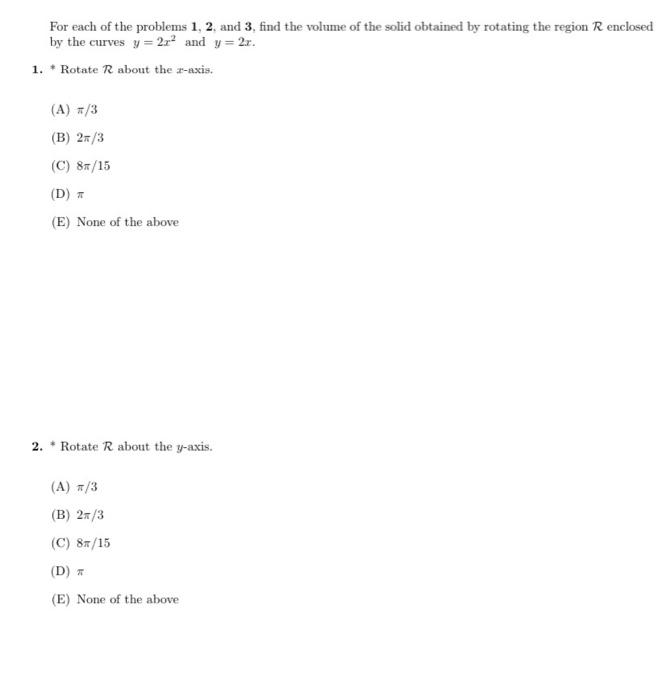 Solved For each of the problems 1, 2 and 3, find the volume | Chegg.com