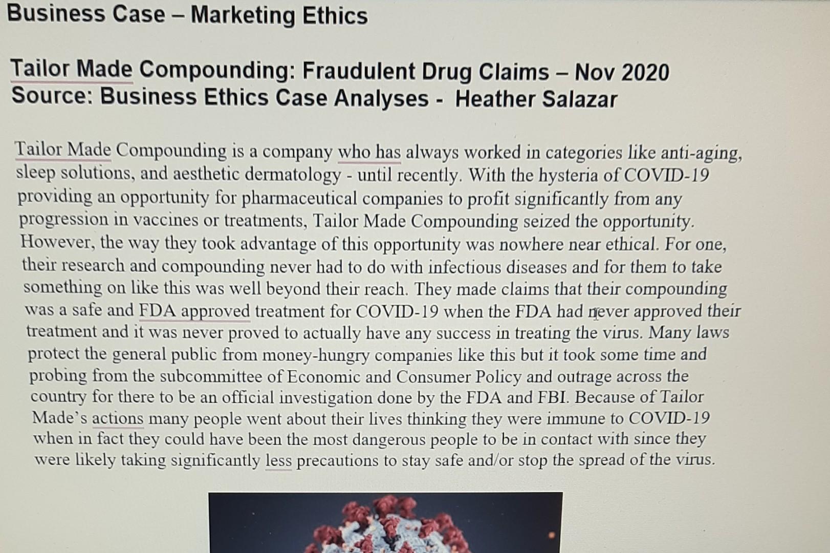 Solved Business Case - Marketing Ethics Tailor Made | Chegg.com