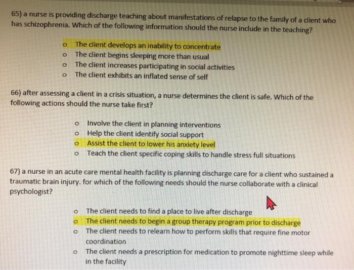 Solved 65) a nurse is providing discharge teaching about | Chegg.com