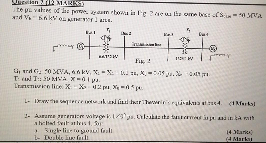 Solved Question 2 (12 MARKS) The pu values of the power | Chegg.com