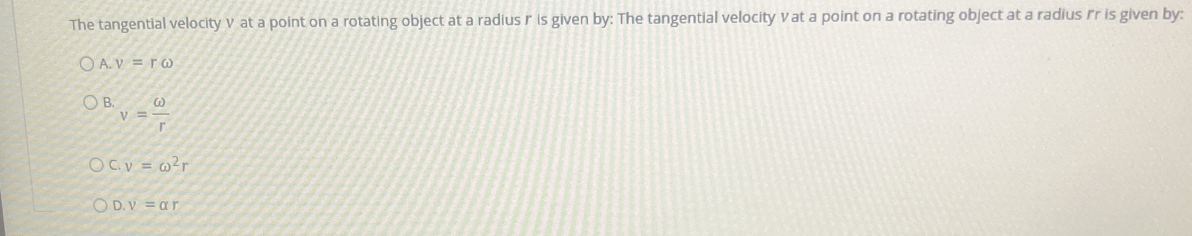 Solved The tangential velocity v ﻿at a point on a rotating | Chegg.com