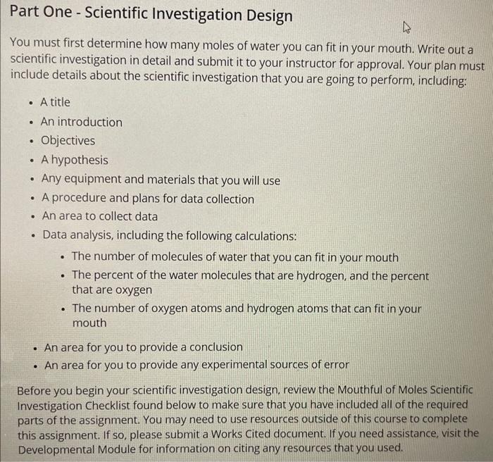 Solved art One - Scientific Investigation Design ou must | Chegg.com