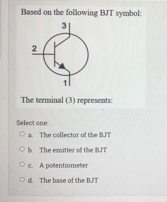 Solved Based on the following BJT symbol: 3 2 The terminal | Chegg.com