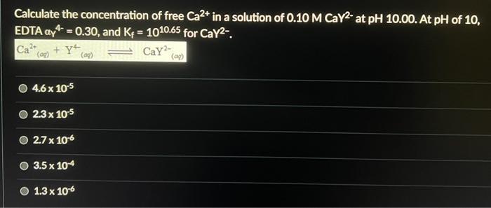 Solved Calculate the concentration of free Ca2+ in a | Chegg.com