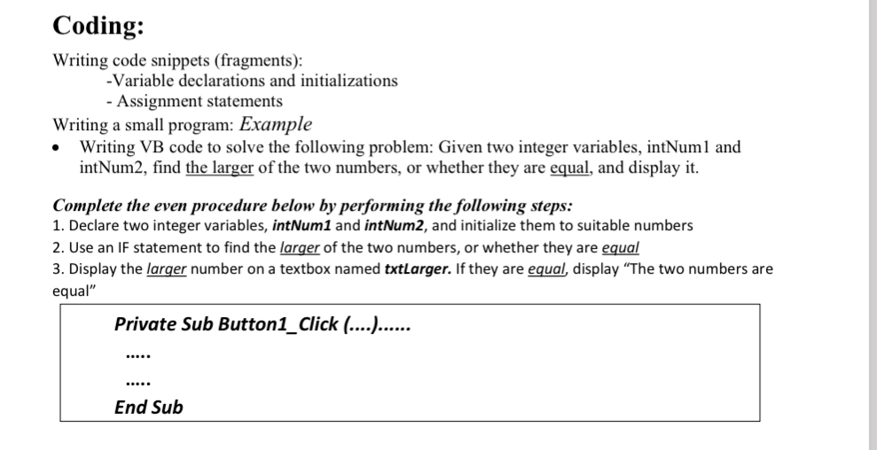 Solved Coding:Writing code snippets (fragments):-Variable | Chegg.com