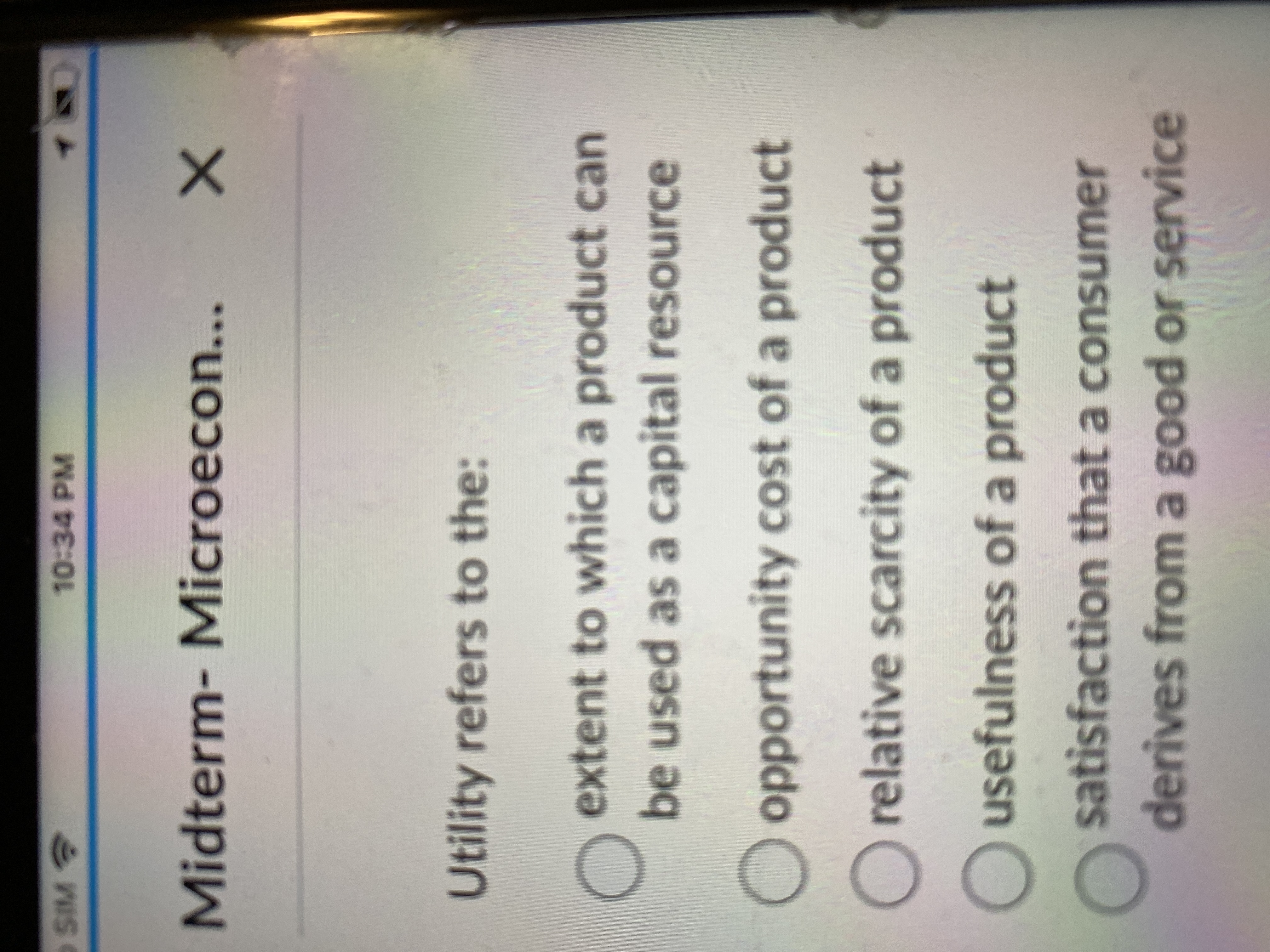 Solved Midterm- ﻿Microecon...Utility refers to the:extent to | Chegg.com