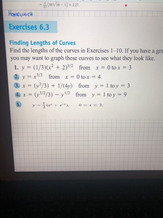 Solved = 10V10 - 1) - 2.27. Homework Exercises 6.3 Finding | Chegg.com
