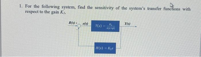 Solved 1. For the following system, find the sensitivity of | Chegg.com