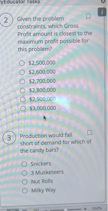Solved Candy Bar Solver You are in charge of manufacturing | Chegg.com