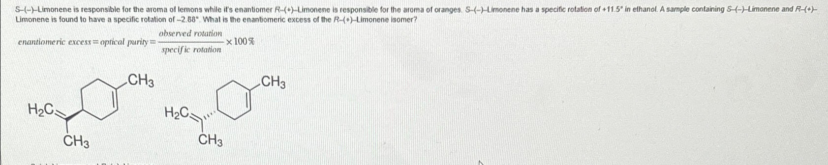 Solved Limonene is found to have a specific rolation of | Chegg.com