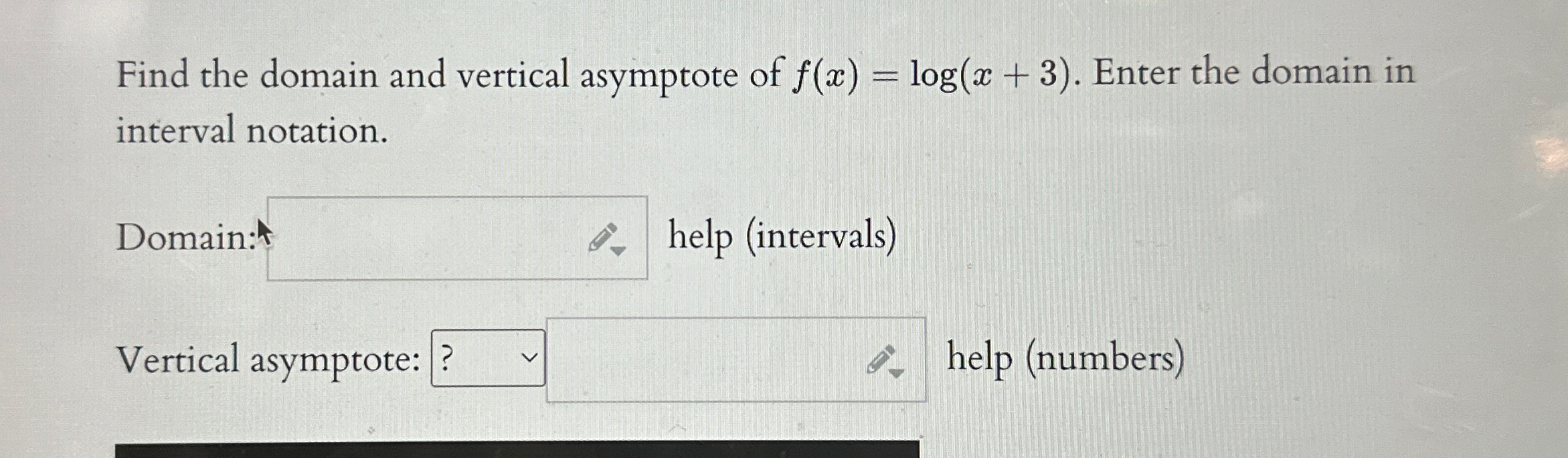 Solved Find the domain and vertical asymptote of | Chegg.com