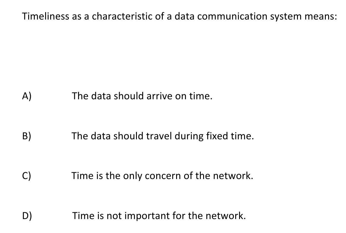 Solved Timeliness as a characteristic of a data | Chegg.com