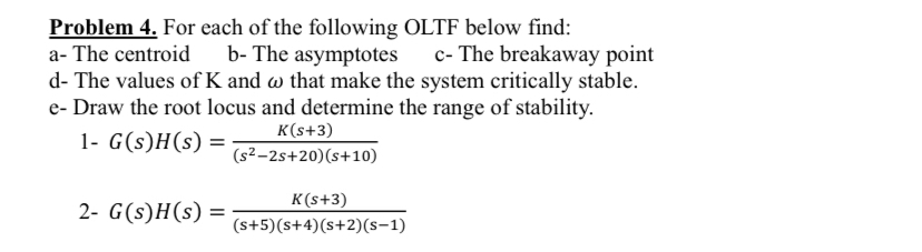 Solved Problem 4. ﻿For each of the following OLTF below | Chegg.com