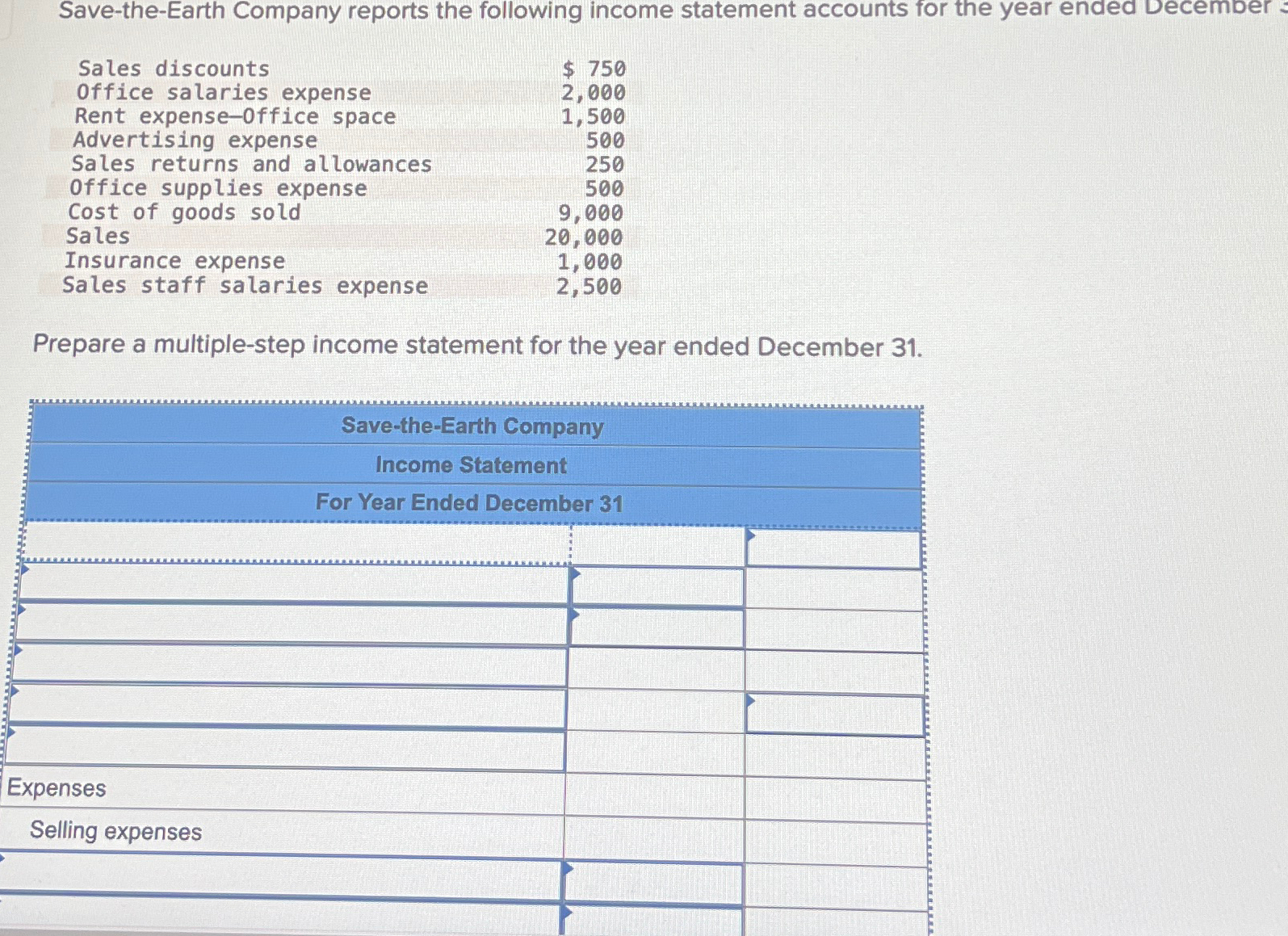 Solved Save-the-Earth Company reports the following income | Chegg.com
