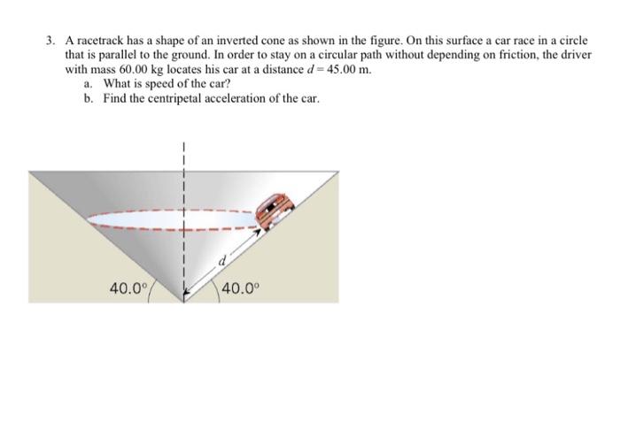 Solved 3. A racetrack has a shape of an inverted cone as | Chegg.com