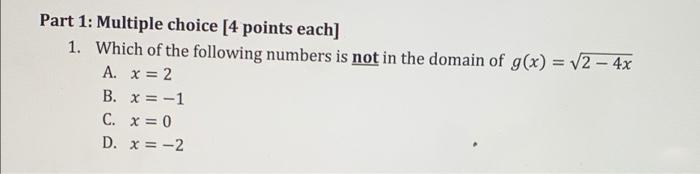 Solved Part 1: Multiple choice [4 points each] 1. Which of | Chegg.com
