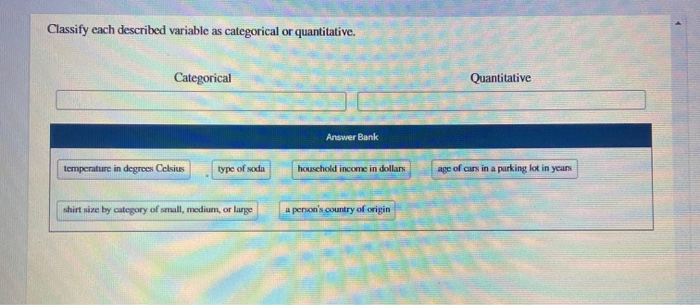 Solved Classify cach described variable as categorical or | Chegg.com