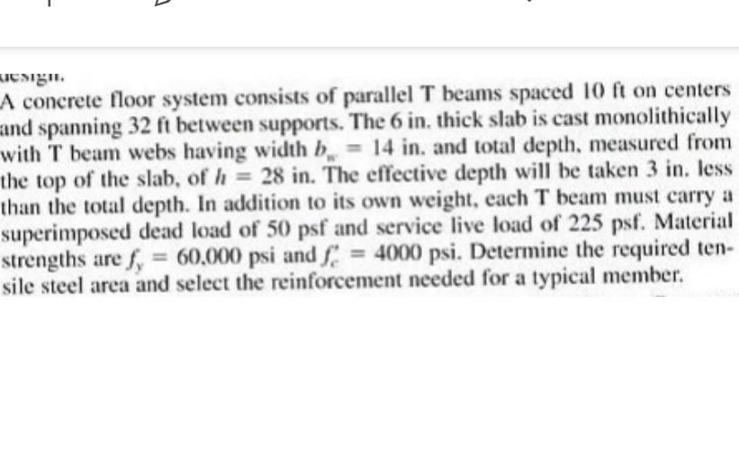 Solved A concrete floor system consists of parallel T beams | Chegg.com