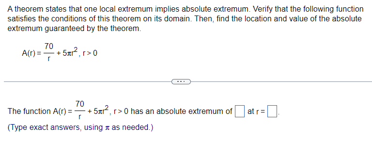 Solved A Theorem States That One Local Extremum Implies Chegg