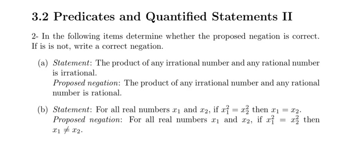Solved 3.2 Predicates and Quantified Statements II 2- In the | Chegg.com