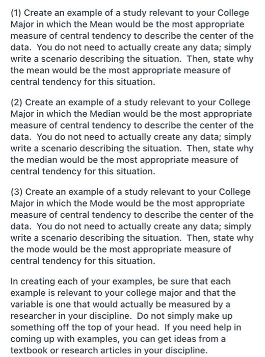 Solved (1) Create an example of a study relevant to your | Chegg.com