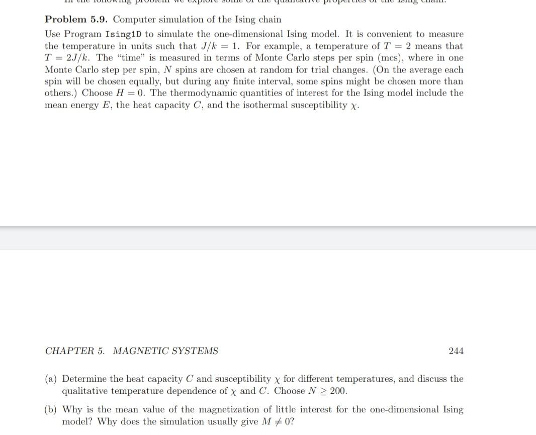 Solved Problem 5.9. Computer simulation of the Ising chain | Chegg.com