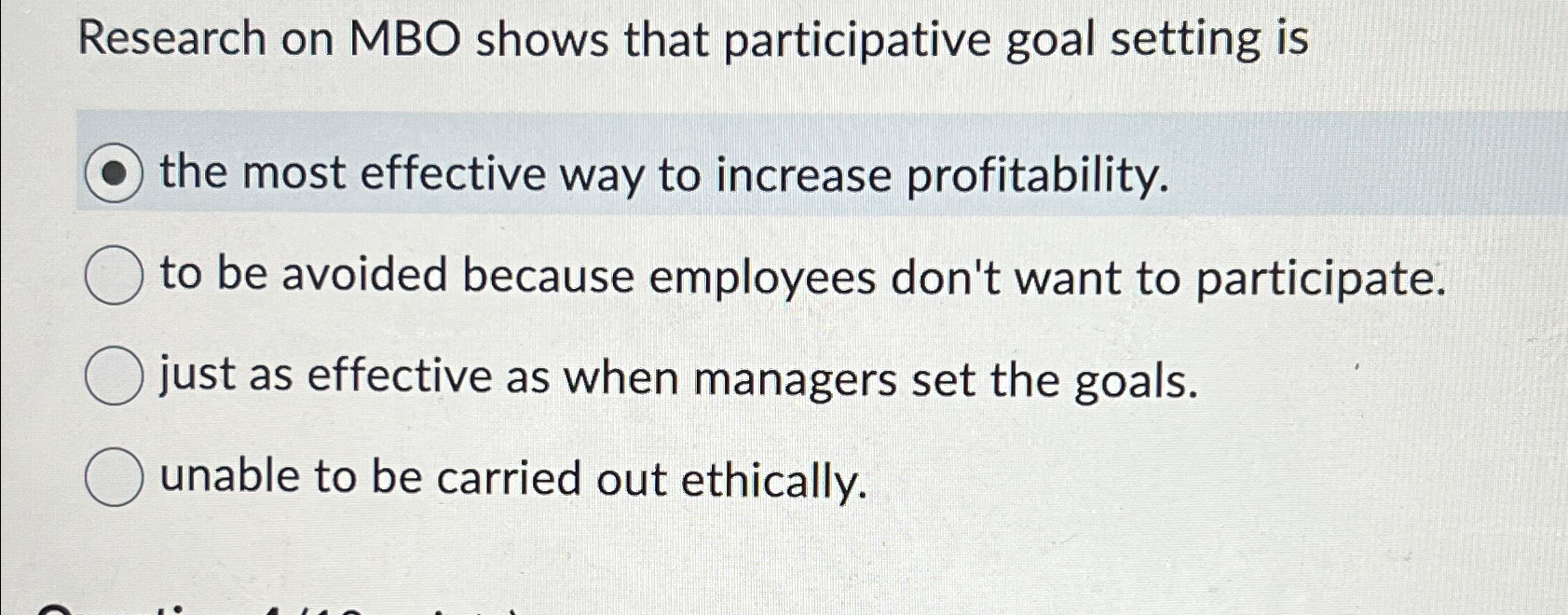 Solved Research on MBO shows that participative goal setting | Chegg.com