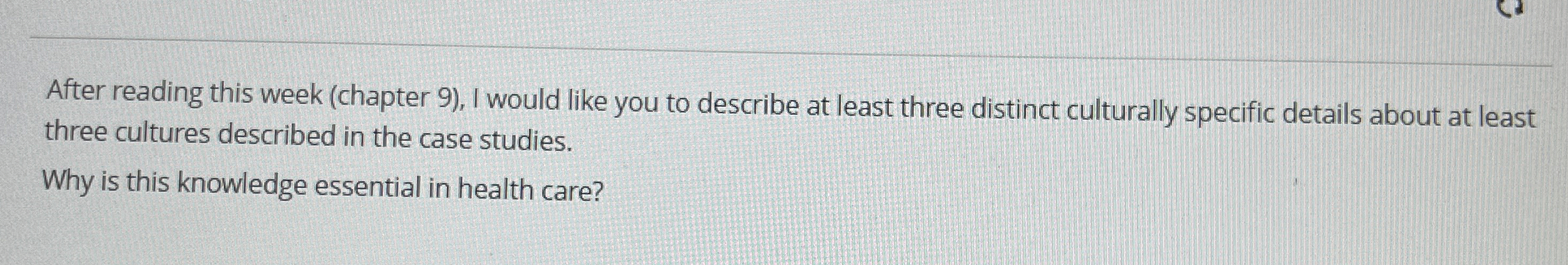 Solved After reading this week (chapter 9), ﻿I would like | Chegg.com