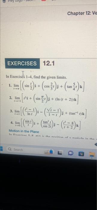 Solved Prey EXERCISES 12.1 I In Exercises 1-4, find the | Chegg.com
