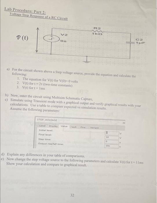 Solved Lab Procedure: Part 2: Voltage Step Response of a RC | Chegg.com