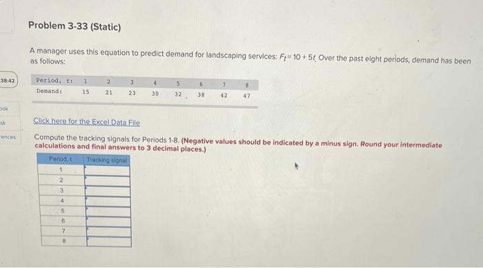 Solved 38:42 Dok ences Problem 3-33 (Static) A manager uses | Chegg.com