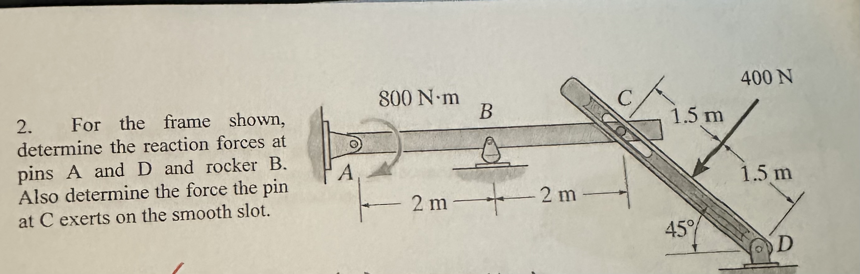 Solved For the frame shown, determine the reaction forces at | Chegg.com